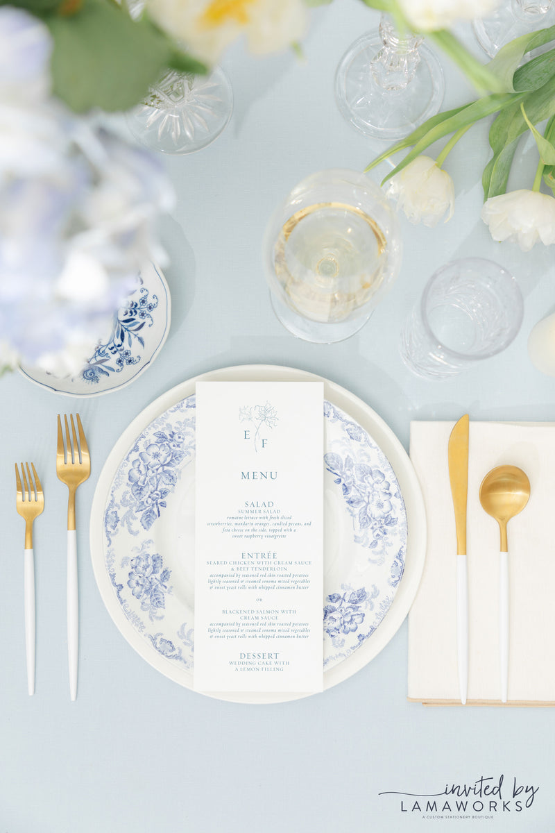 Emilee | Dinner Menu - Monogram | Invited by LamaWorks